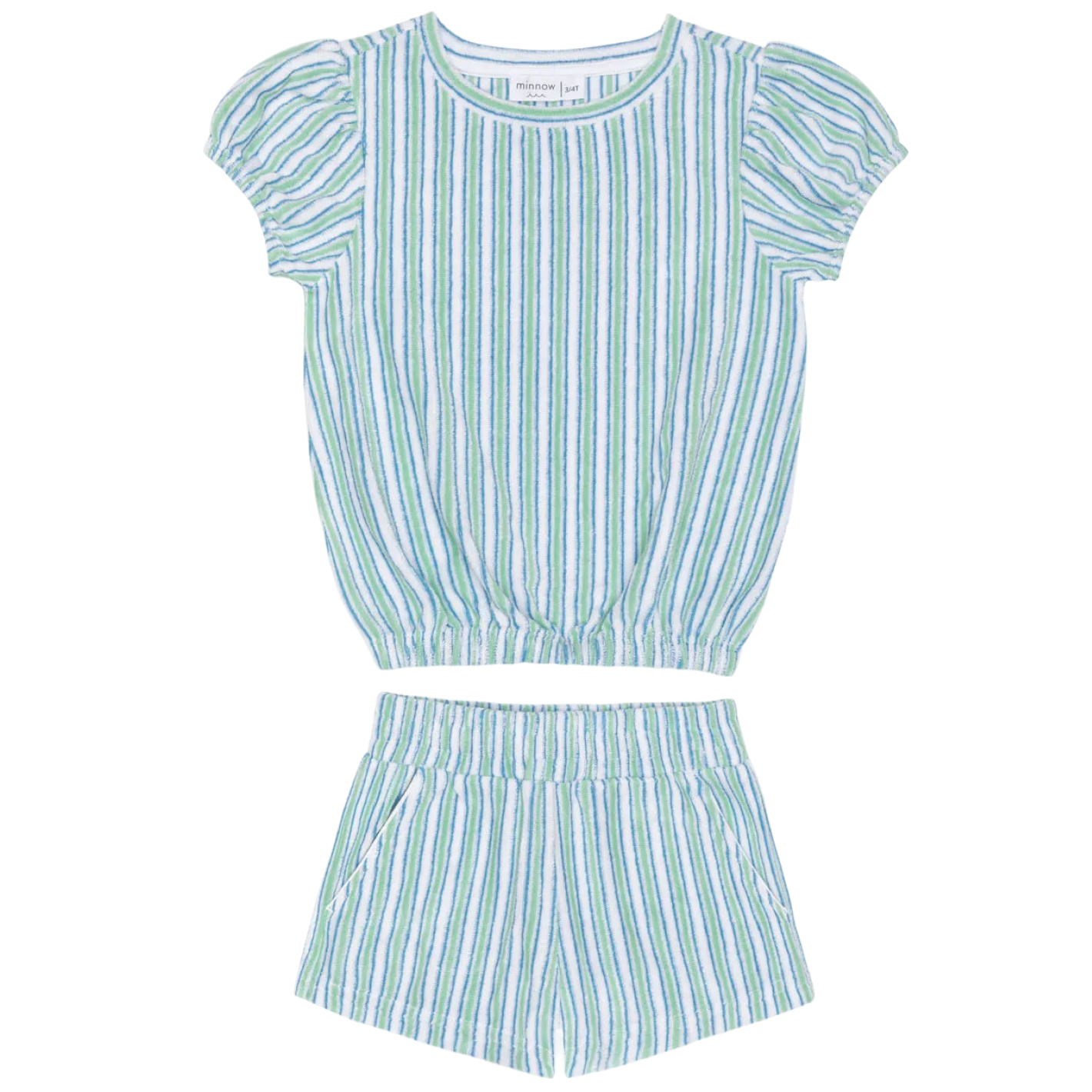girls tamarin stripe french terry top and short set – minnow